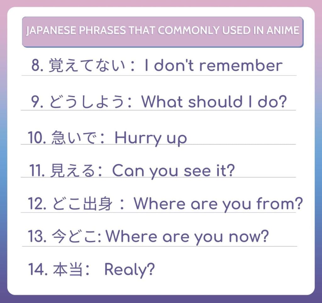 Commonly Japanese Used In Anime